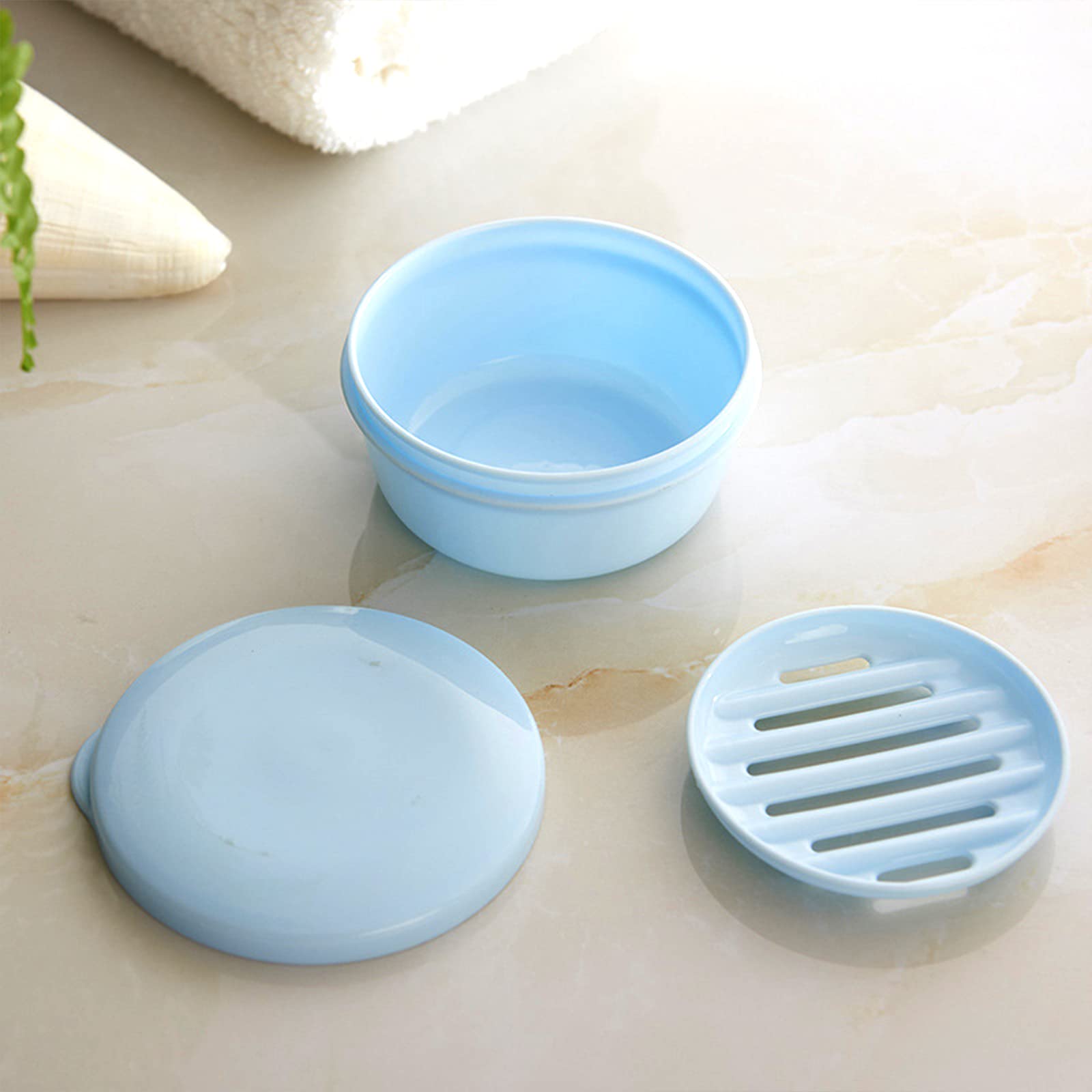 Philbinden Travel Soap Container, 2 Pack Round Plastic Soap Holder with Leak-Proof Lid Keep Bar Shampoo and Bar Conditioner Dry Travel Soap Case for Business Trip Bathroom Gym Shower (Blue+Yellow)