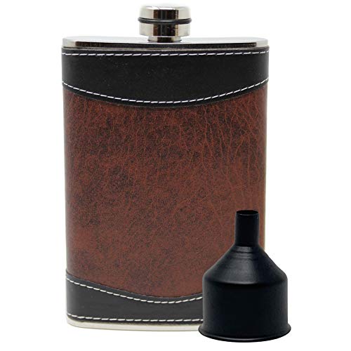 Primo Liquor Flasks Mens 8oz Stainless Steel Hip Flask for Liquor, Brown and Black