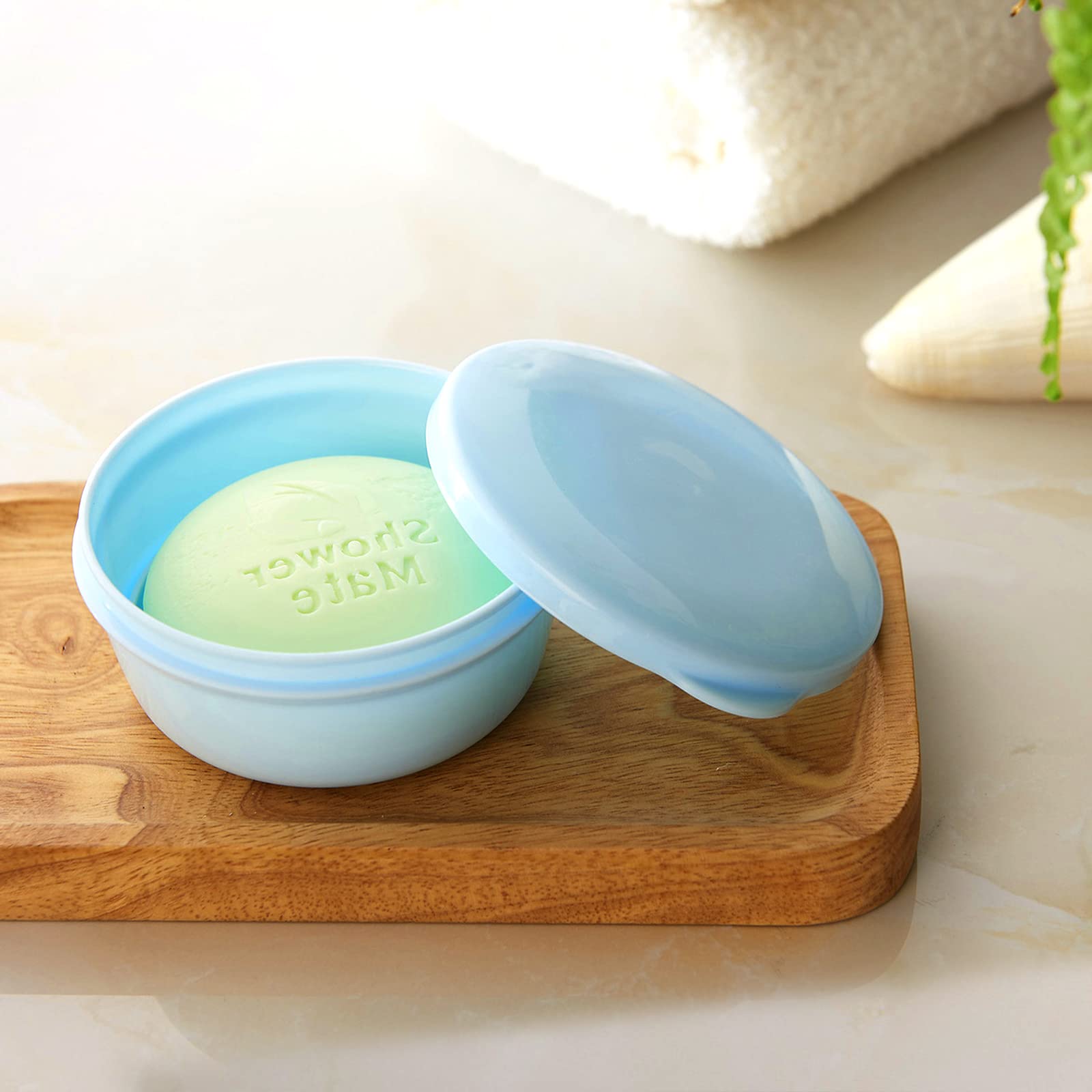 Philbinden Travel Soap Container, 2 Pack Round Plastic Soap Holder with Leak-Proof Lid Keep Bar Shampoo and Bar Conditioner Dry Travel Soap Case for Business Trip Bathroom Gym Shower (Blue+Yellow)