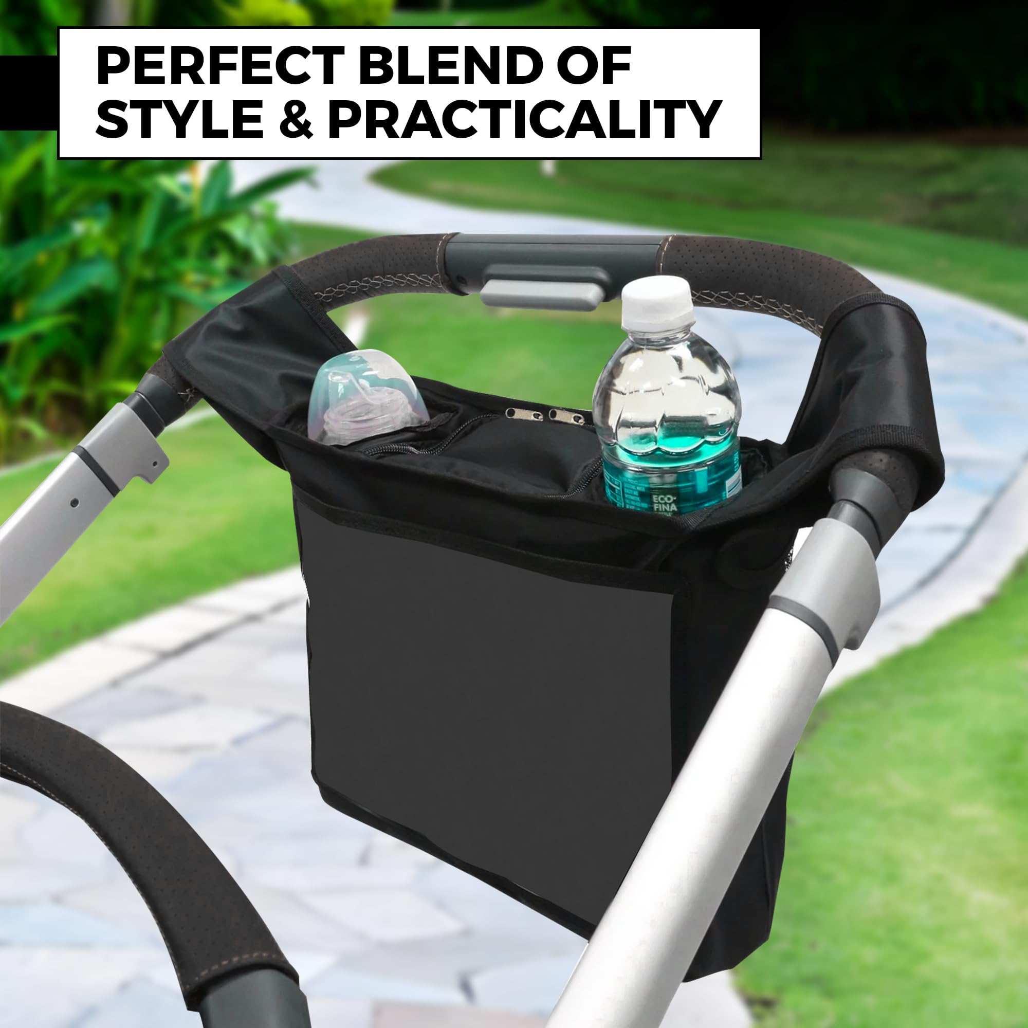 Bybee Baby Universal Stroller Organizer with Insulated Cup Holder, stroller phone holder. Parent Console AccessorieFits for Stroller like Uppababy, Baby Jogger, Britax, BOB, Umbrella and Pet Stroller.