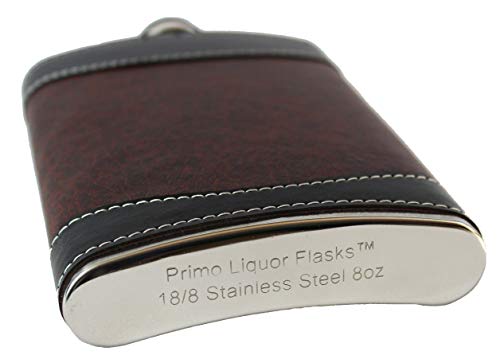 Primo Liquor Flasks Mens 8oz Stainless Steel Hip Flask for Liquor, Brown and Black