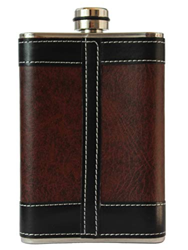 Primo Liquor Flasks Mens 8oz Stainless Steel Hip Flask for Liquor, Brown and Black
