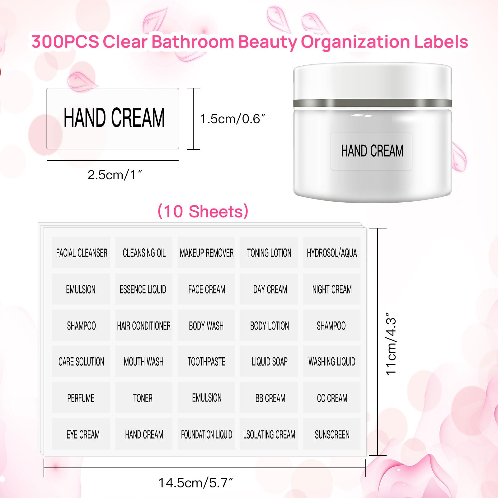 HVSWLY 300 PCS Waterproof Labels for Travel Size Bottles,Clear Bathroom labels and Beauty Organization Labels,Travel Bottle Labels for Shampoo Conditioner Lotion Cream