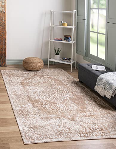 Unique Loom Oxford Collection Area Rug - Bodleian (6' x 9' Rectangle, Beige/Ivory)