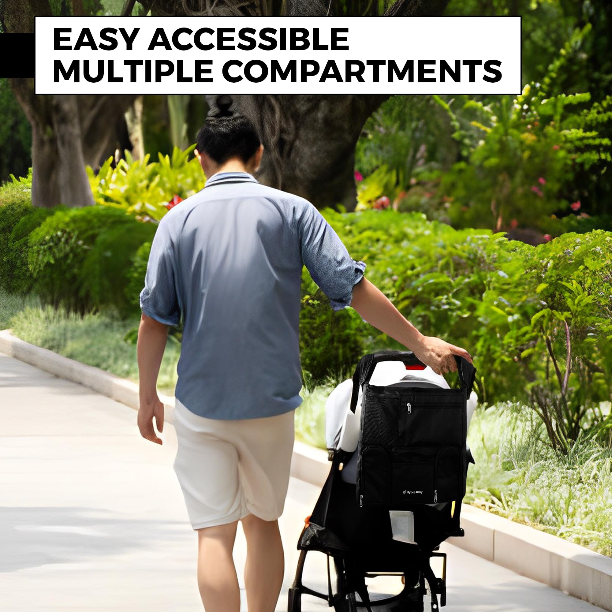 Bybee Baby Universal Stroller Organizer with Insulated Cup Holder, stroller phone holder. Parent Console AccessorieFits for Stroller like Uppababy, Baby Jogger, Britax, BOB, Umbrella and Pet Stroller.