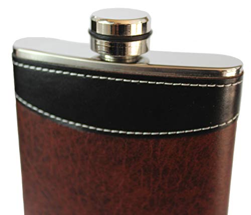 Primo Liquor Flasks Mens 8oz Stainless Steel Hip Flask for Liquor, Brown and Black