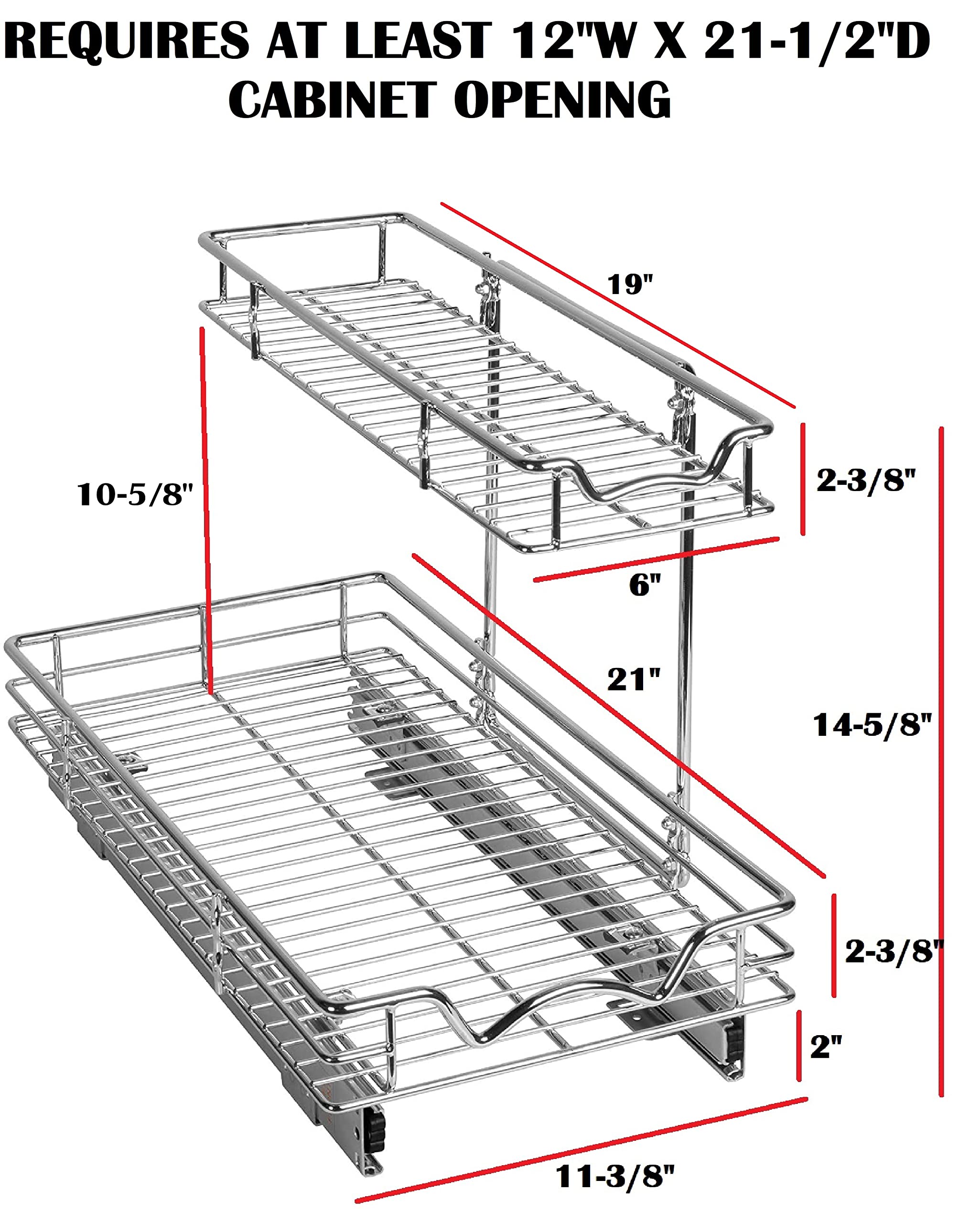 Hold N’ Storage 2 Tier Under Sink Organizers and Storage - slide out Cabinet Organizer With Sliding Drawers For Inside Cabinets- 12"W x 21"D x 15”H, Chrome.
