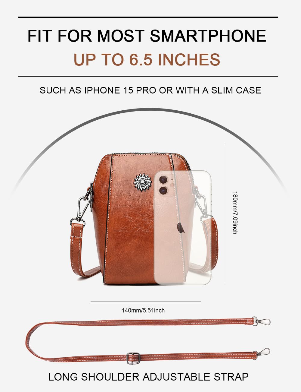 Cesssfle Leather The Happy Wind Purse Retro All-Match Vertical Cellphone Crossbody Purse for Women Western Fall Small Crossbody Purseā¦