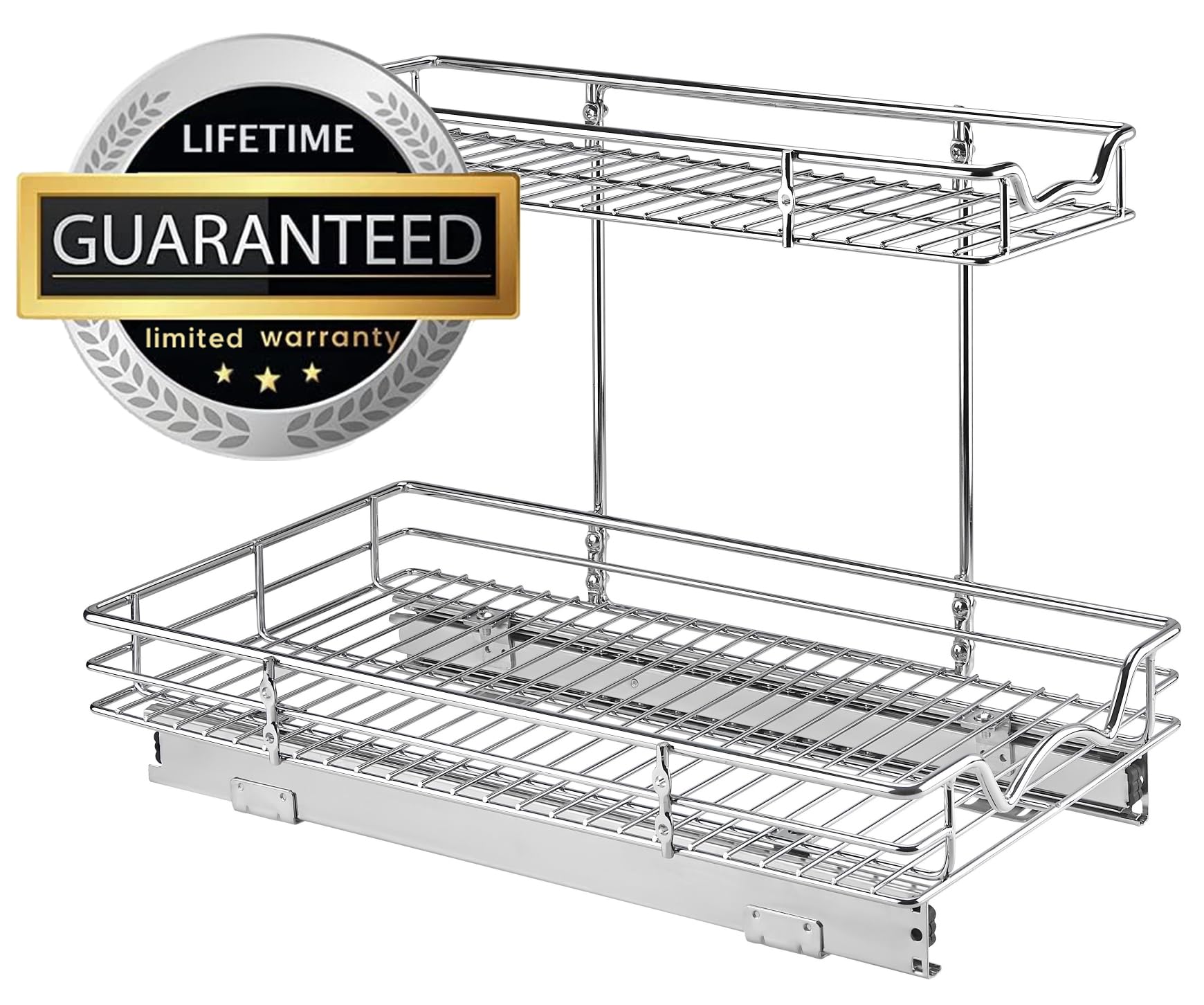 Hold N’ Storage 2 Tier Under Sink Organizers and Storage - slide out Cabinet Organizer With Sliding Drawers For Inside Cabinets- 12"W x 21"D x 15”H, Chrome.