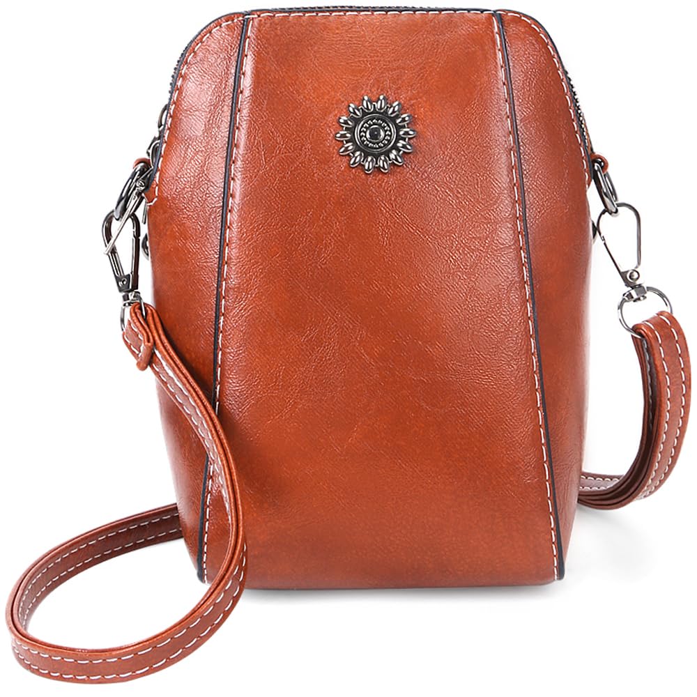 Cesssfle Leather The Happy Wind Purse Retro All-Match Vertical Cellphone Crossbody Purse for Women Western Fall Small Crossbody Purse…