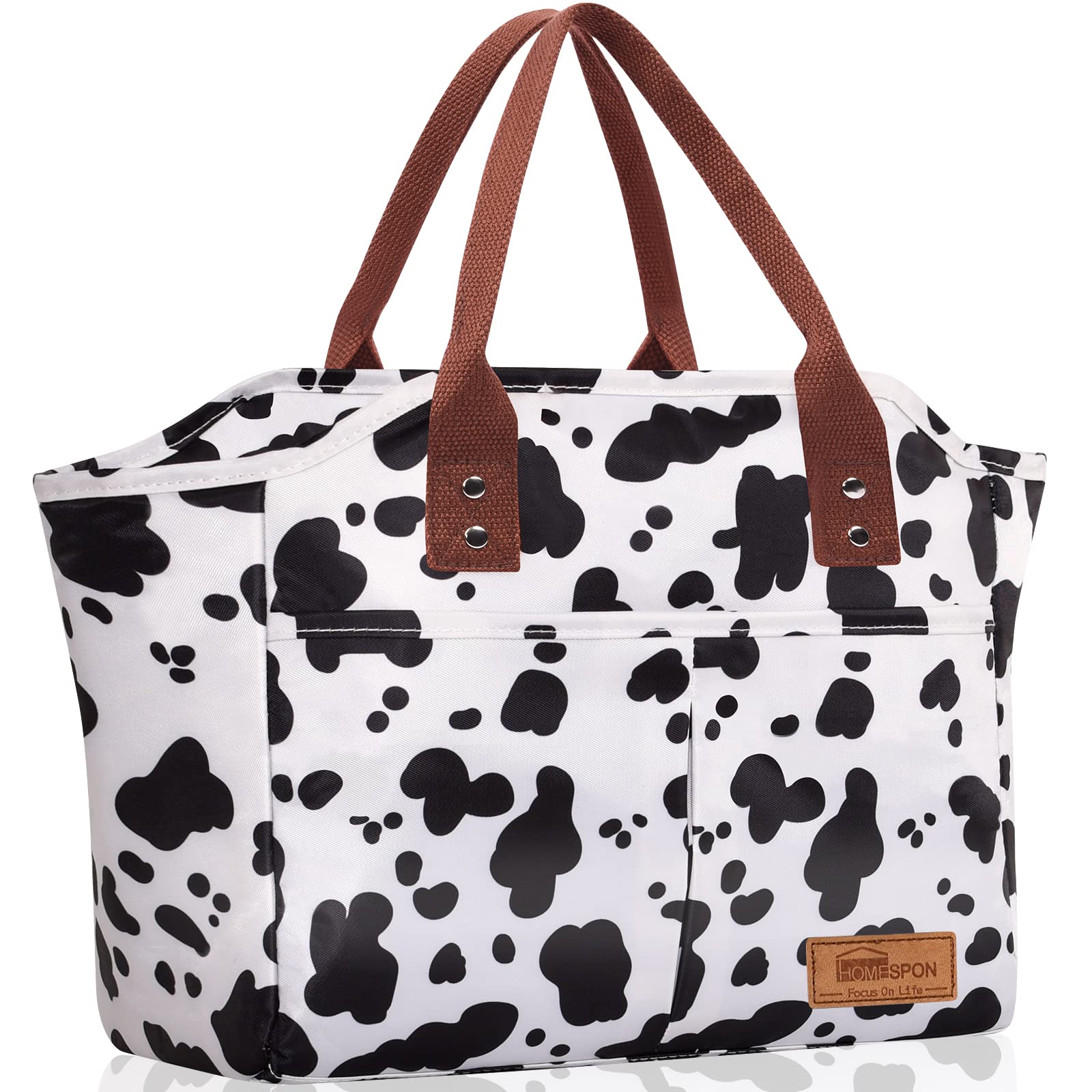 HOMESPON Fashionable Tote Reusable Insulated Lunch Bag Cooler Box with Pockets for Woman Man Work Shopping or Travel(Cow)
