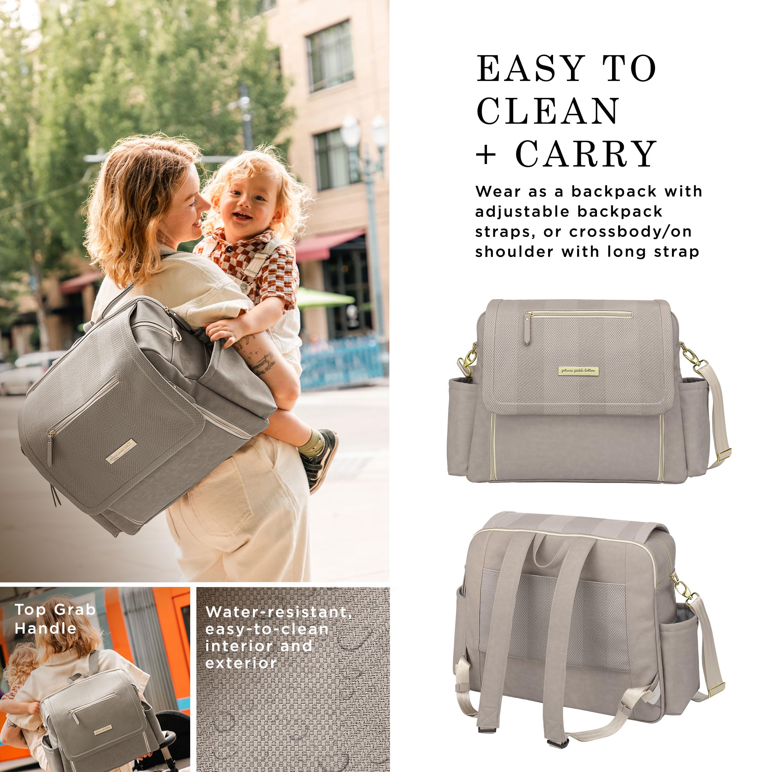 Petunia Pickle Bottom Boxy Backpack Deluxe, Diaper Bag for Parents, Stylish Baby Bag, Spacious Backpack, On-The-Go Moms, Sand Cable Stitch