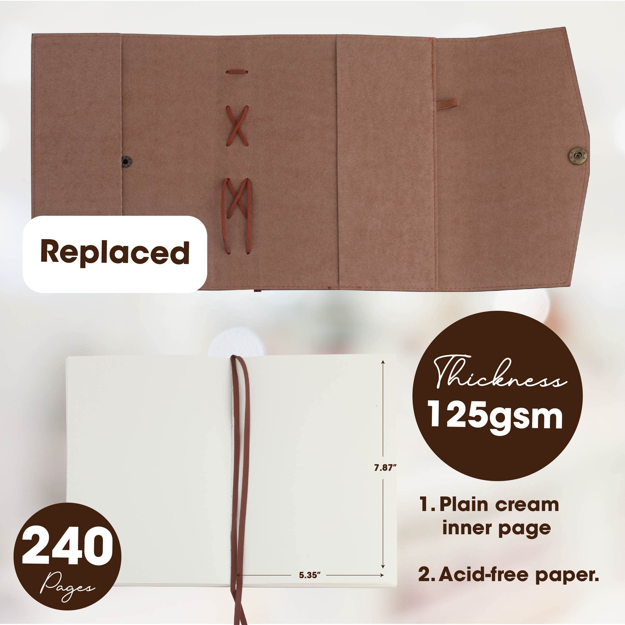 Desecraft Vintage Leather Journal for Men Women for Writing Drawing( 6.1x8.27 inches)- Blank Leather Bound Journal Notebook,125gsm Premium Thick Paper, 240 Pages, Cream,Journal Diary Travel Leather