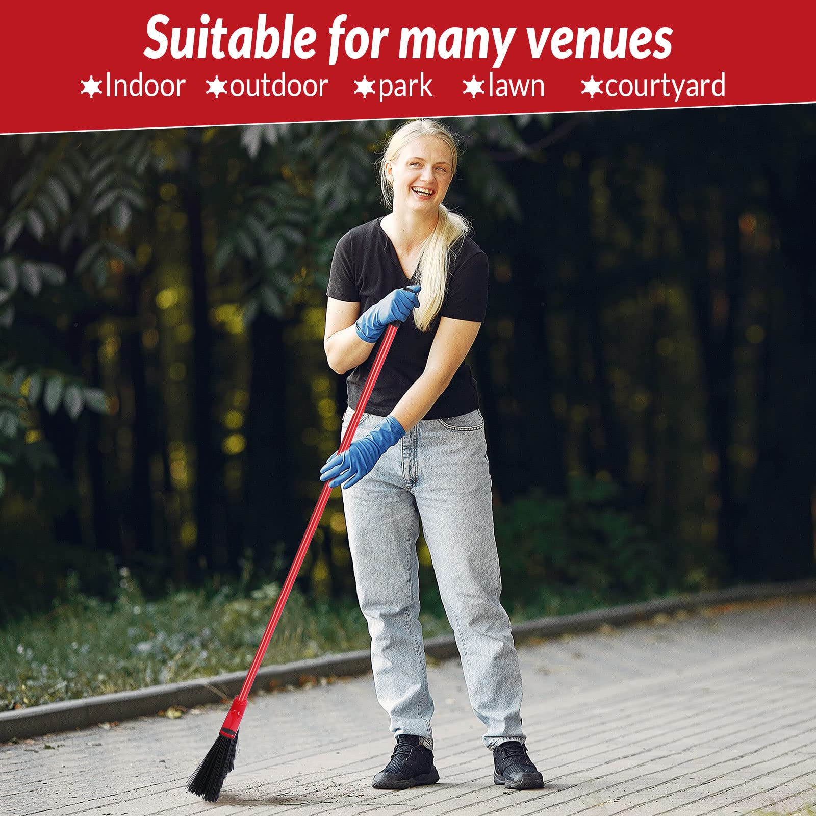 8 Pieces Broom Bulk Commercial Angle Broom Heavy Duty Indoor Outdoor Broom with Coated Metal Handle for Courtyard Garage Lobby Shop Home Kitchen Office Floor