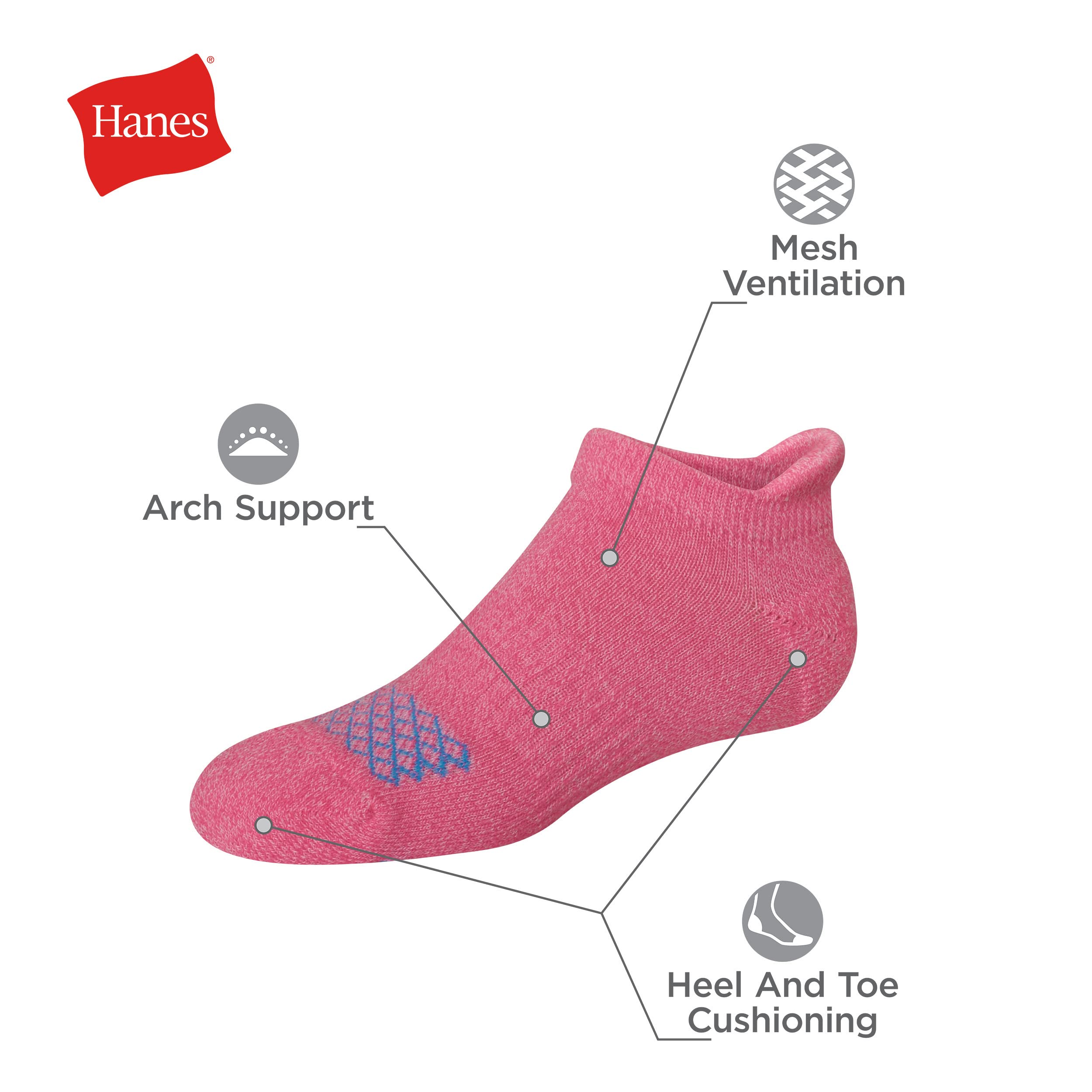 Hanes Girls Fit Heel Shield And No Show Socks, 10-pair Packs Comfort, Assorted, Large US