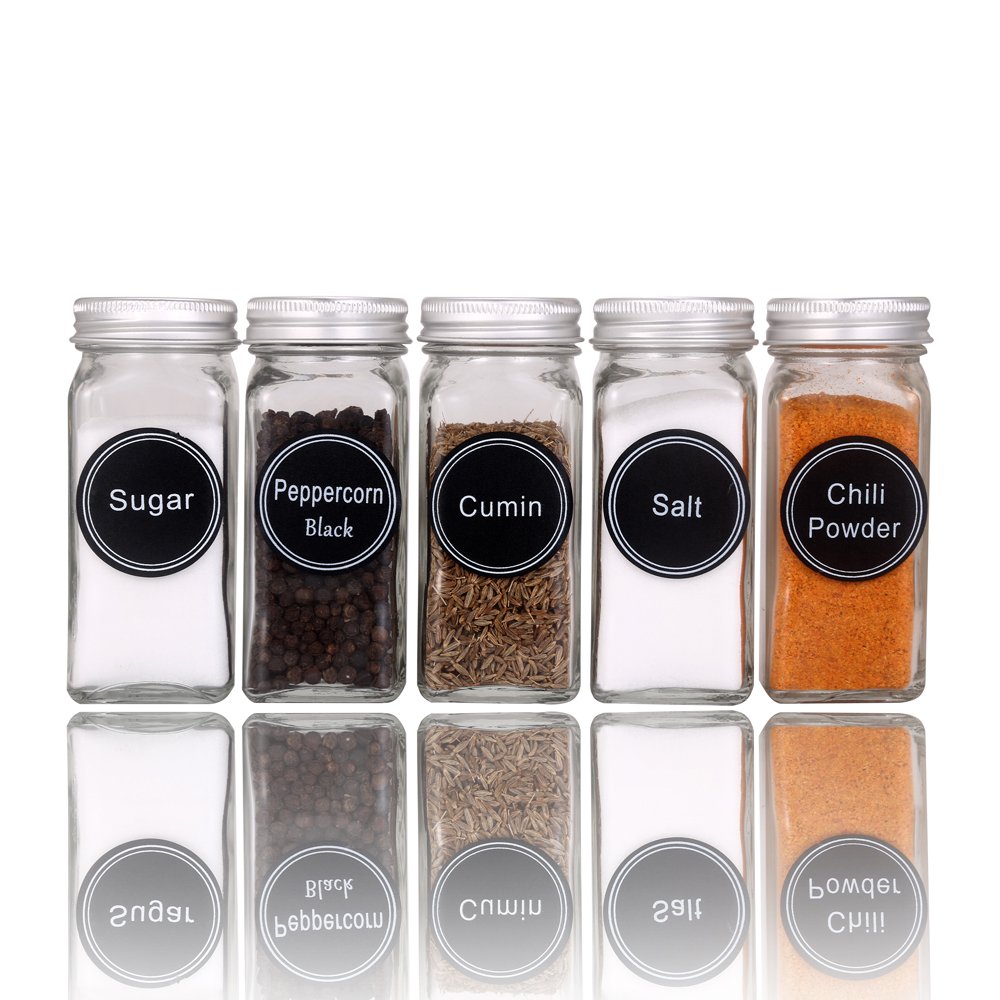 SWOMMOLY 771 Printed Spice Jar Labels with Extra Write-on Labels, Pantry Stickers and Chalk Marker Pen. Chalkboard and Transparent Labels Set