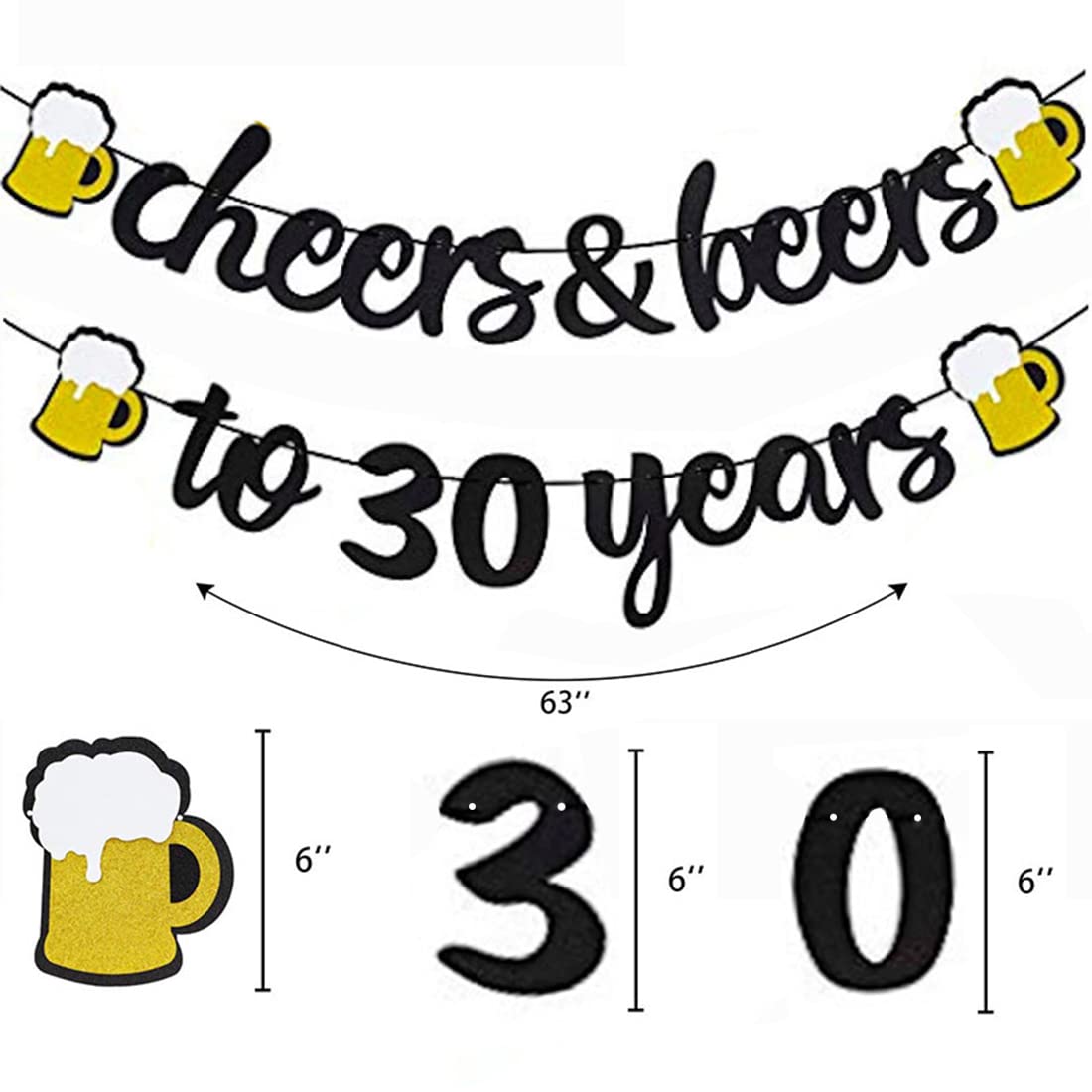 Morndew 2 Set Cheers Beers to 30 Years Banner for 30th Birthday Party Sign Backdrops Wedding Anniversary Celebration Party Retirement Party Decorations