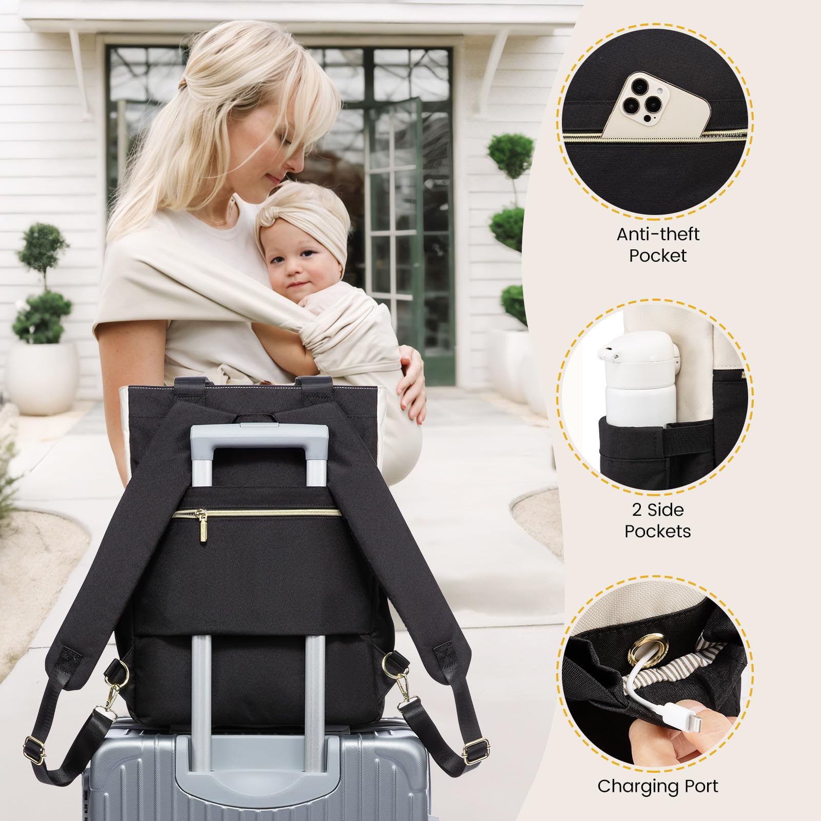 LOVEVOOK Diaper Bag Backpack with Insulated Pockets, Changing Pad, Pacifier Case - Anti-Theft Travel Bag for Women