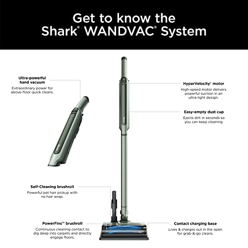 Shark WS642GN WANDVAC System Pet Ultra-Lightweight Powerful Cordless Stick Vacuum with Charging Dock, Green, 0.013 Qt. Capacity
