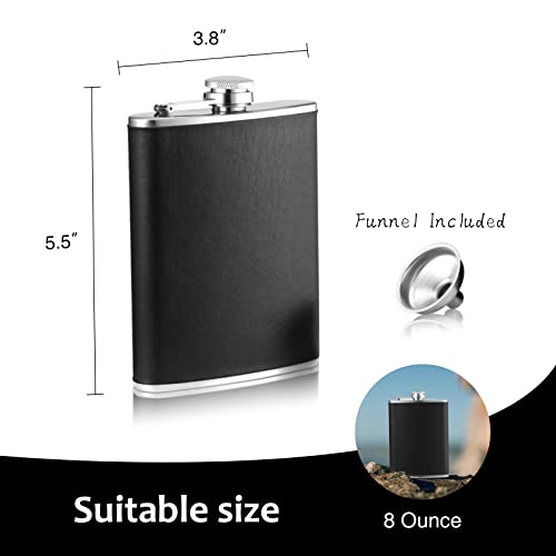 KITVINOUS Hip Flask for Liquor, 8oz Stainless Steel Leakproof Whiskey Flask with Funnel, Classic Gift Idea Flasks with Never-Lose Cap for Men and Women, Black