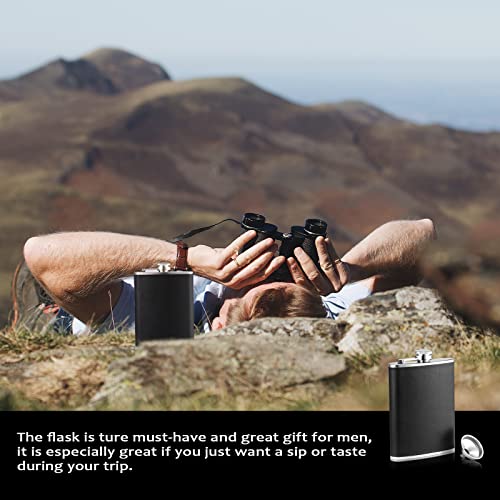 KITVINOUS Hip Flask for Liquor, 8oz Stainless Steel Leakproof Whiskey Flask with Funnel, Classic Gift Idea Flasks with Never-Lose Cap for Men and Women, Black