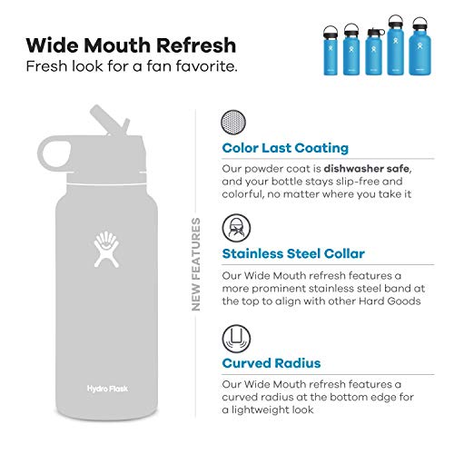 Hydro Flask Wide Mouth Straw Lid - Stainless Steel Reusable Water Bottle - Vacuum Insulated, Dishwasher Safe, BPA-Free, Non-Toxic
