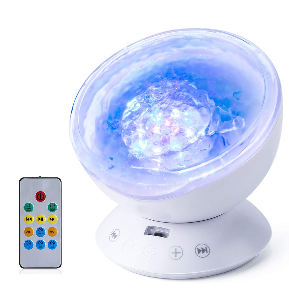 Ocean Waves Night Light, Romantic Color Changing LED Ocean Projector Light with Music Player, for Living Room Bedroom