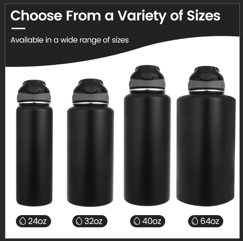 ICEWATER-40 oz, 2 Lids(Soft Auto Straw & Wide Mouth),Insulated Water Bottle,18/8 Stainless Steel,BPA-Free,Vacuum Double Walled,Leak Proof (40 oz, Purple)
