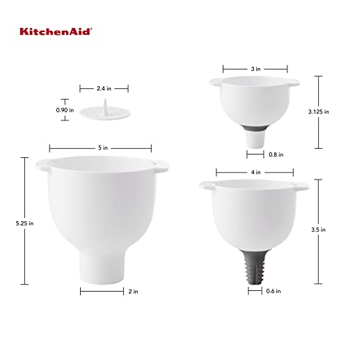 KitchenAid Set of 5 Kitchen Funnel Set, with Removable Strainer and Removable Spout,White