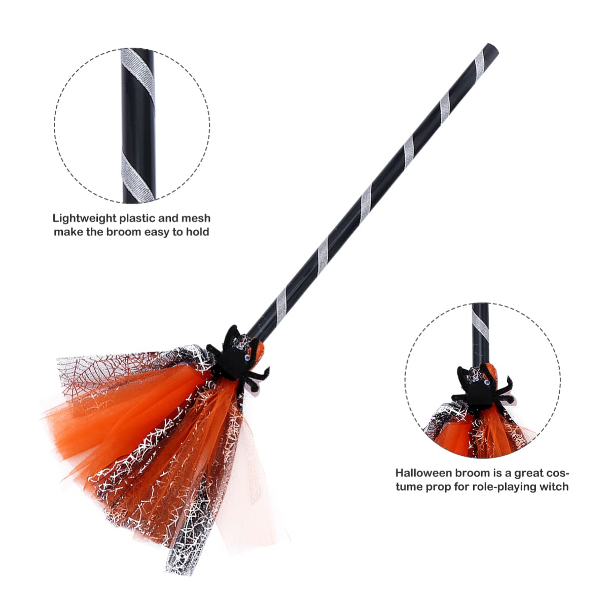 SUPVOX Witch Broom Witch Broom Net Yarn Plastic Wizard Flying Broomstick Halloween Cosplay Props for Kids Party Costume (Orange) Halloween Costumes