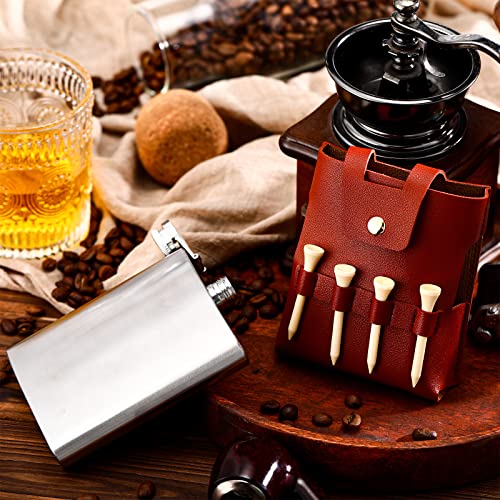 Golf Flask Gift Set 7 oz Stainless Steel Golf Flask with Leather Case Golf Accessories for Men and Women Includes Drinking Flasks Divot Tool Ball Marker and 4 Golfer Tees