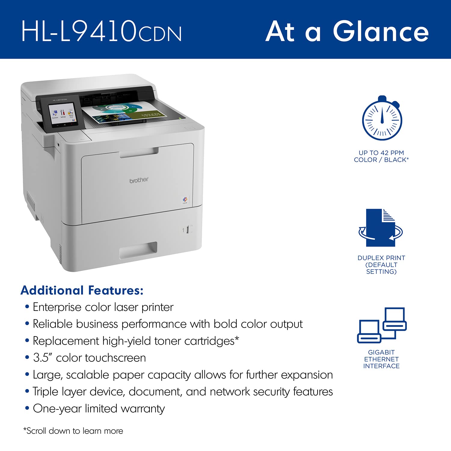 Brother HL‐L9410CDN Enterprise Color Laser Printer with Fast Printing, Large Paper Capacity, and Advanced Security Features