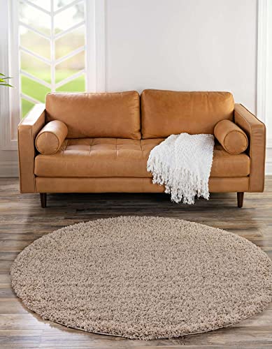 Unique Loom Solid Shag Collection Area Rug (12' 4" Round, Taupe)