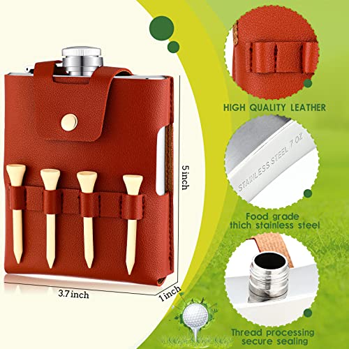 Golf Flask Gift Set 7 oz Stainless Steel Golf Flask with Leather Case Golf Accessories for Men and Women Includes Drinking Flasks Divot Tool Ball Marker and 4 Golfer Tees