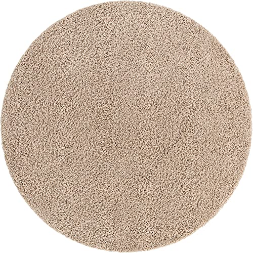 Unique Loom Solid Shag Collection Area Rug (12' 4" Round, Taupe)