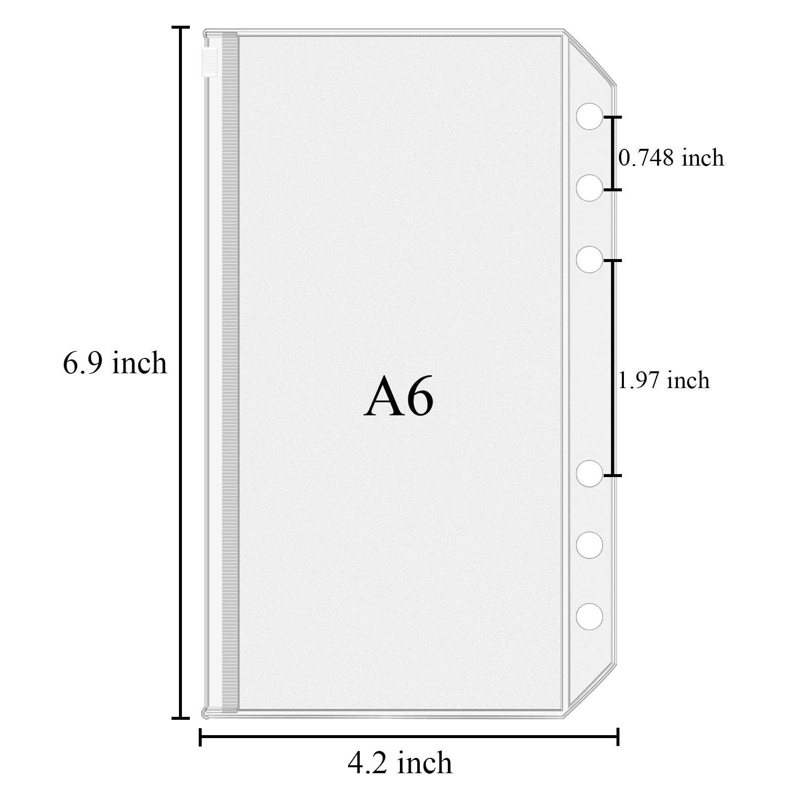 Antner 12pcs A6 Size Binder Pockets 6 Holes Budget Cash Envelopes for Budgeting, Clear Zipper Folders Loose Leaf Bags for 6-Ring Budget Binder, Waterproof PVC Document Pouch Filing Bags