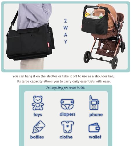 ｕｎａｉｌｕ Universal Stroller Organizer with Double Cup Holder, Expandable Stroller Caddy, Stroller Bag Accessories Fits for Uppababy, Nuna, Baby Jogger, Britax, Doona Strollers and Pet stroller