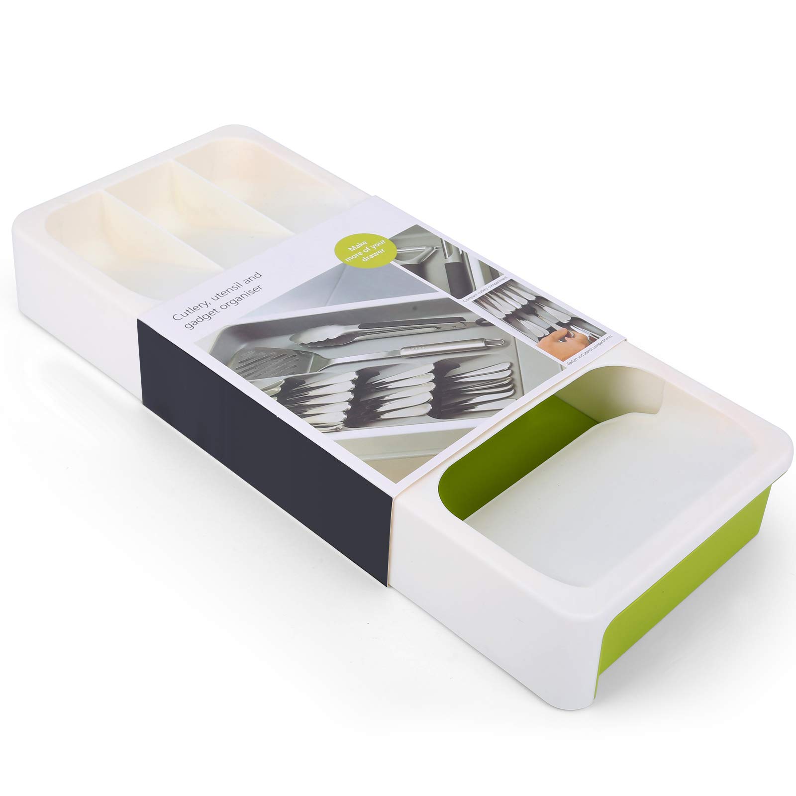 CEGAR Flatware organizer, Expandable Kitchen Drawer Organizer for Cutlery Silverware. Drawer Organizer Tray, BPA Free, 16.0 x 6.6 x 2.4 Inches(406 x 166 x 59 mm, Cream and Green