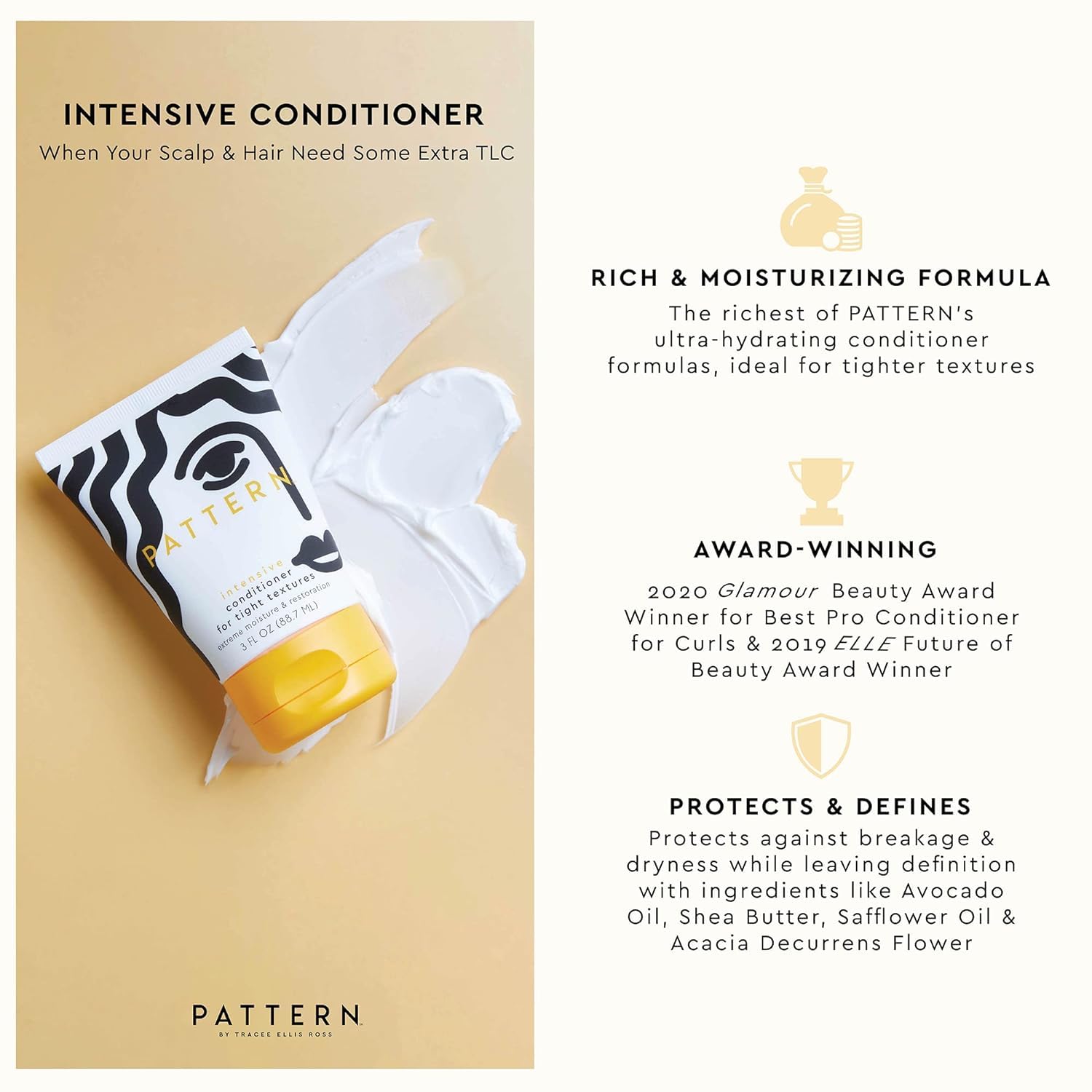 PATTERN Beauty by Tracee Ellis Ross Texture Travel Kit for Curly & Coily Hair, 3a-4c, Includes 3 oz Leave-In Conditioner, 3 oz Intensive Conditioner, 3 oz Cleansing Shampoo