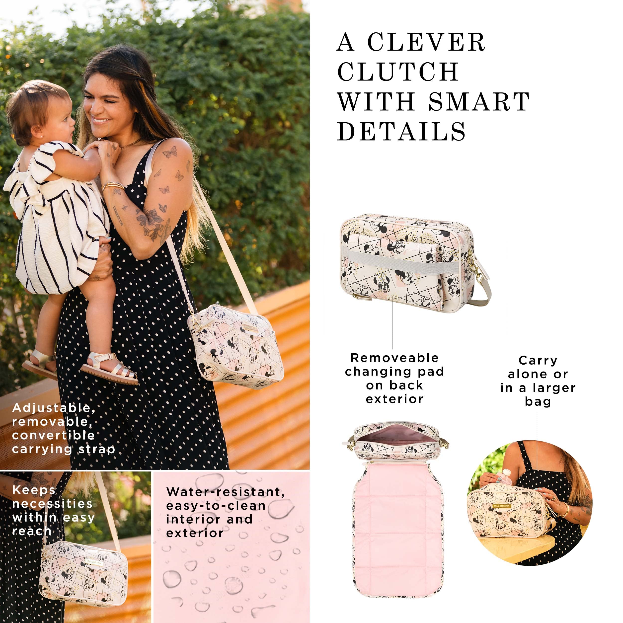 Petunia Pickle Bottom Companion Diaper Clutch with Fold-Out Changing Pad, For On-The-Go Parents, Fits Baby Essentials, Lightweight & Easy To Clean (Shimmery Minnie Mouse)