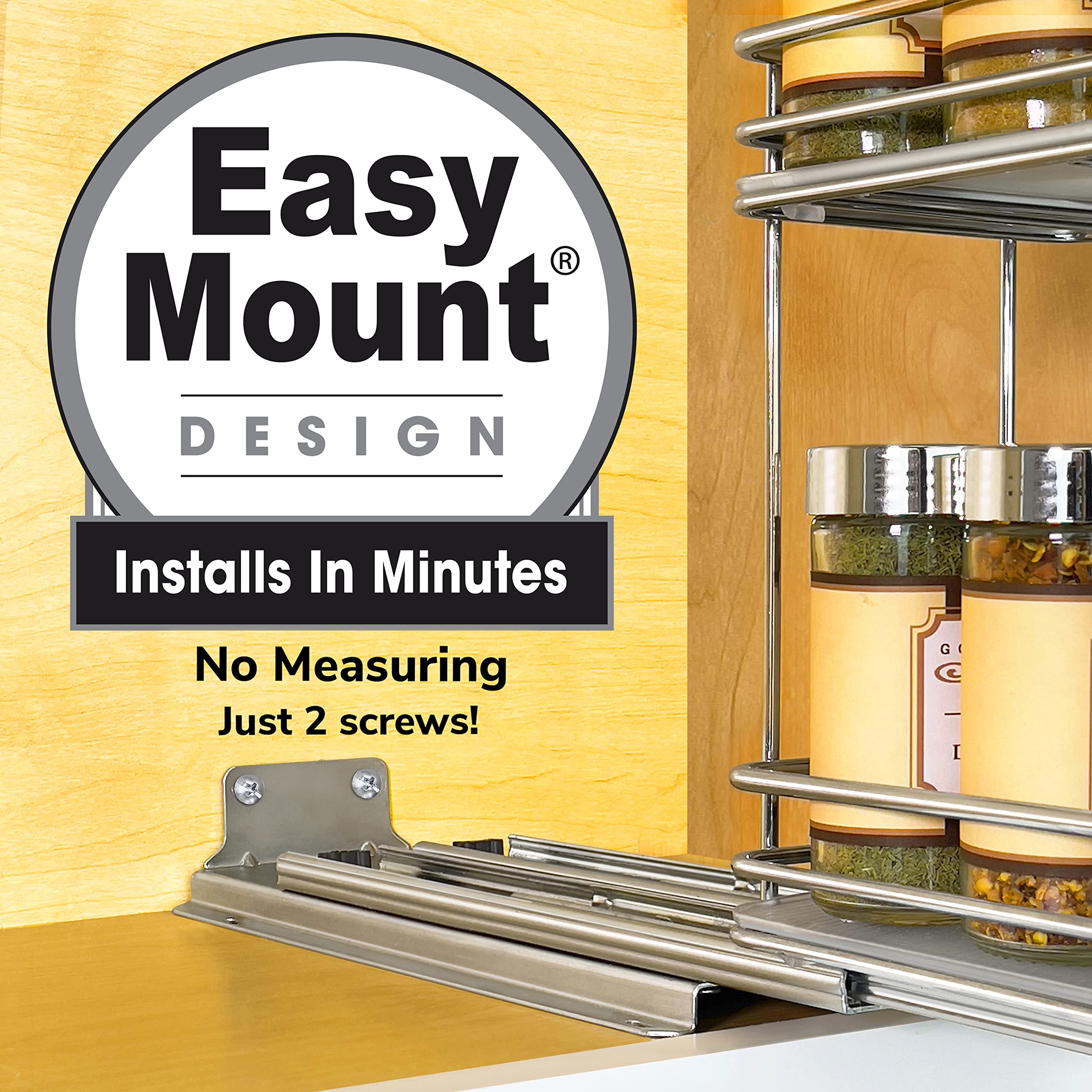 Lynk ProfessionalĀ® Pull Out Spice Rack Organizer for Cabinet - Slide Out Vertical Spice Rack - 4-1/4 inch Wide Sliding Spice Organizer Shelf - Double, Chrome