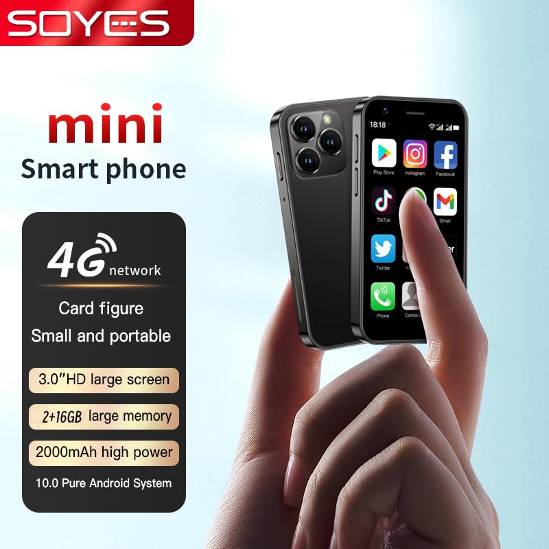 Super Mini Smartphone 4G SOYES XS16 Android 10.0 Stundent Cellphone 5MP 2000mAh 3inch Handheld Sized Backup Small Mobile Phone Gift for Kid (2GB RAM 16GB ROM, Black)