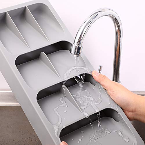 CEGAR Flatware organizer, Expandable Kitchen Drawer Organizer for Cutlery Silverware. Drawer Organizer Tray, BPA Free, 16.0 x 6.6 x 2.4 Inches(406 x 166 x 59 mm, Cream and Green