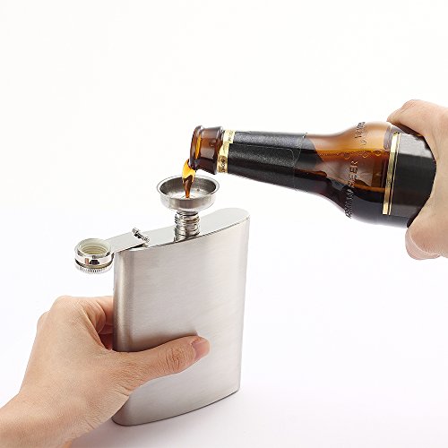 3 Pcs 8 oz Hip Stainless Steel Flask & Funnel Set by QLL, Easy Pour Funnel is Included, Perfect Flask that Fits Great in Jacket Pockets and Pants
