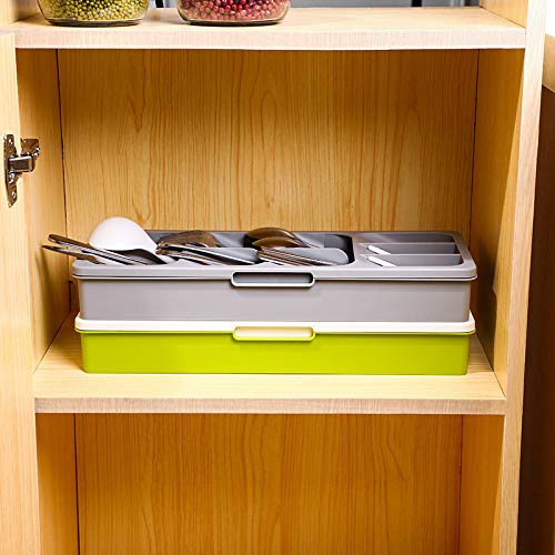 CEGAR Flatware organizer, Expandable Kitchen Drawer Organizer for Cutlery Silverware. Drawer Organizer Tray, BPA Free, 16.0 x 6.6 x 2.4 Inches(406 x 166 x 59 mm, Cream and Green