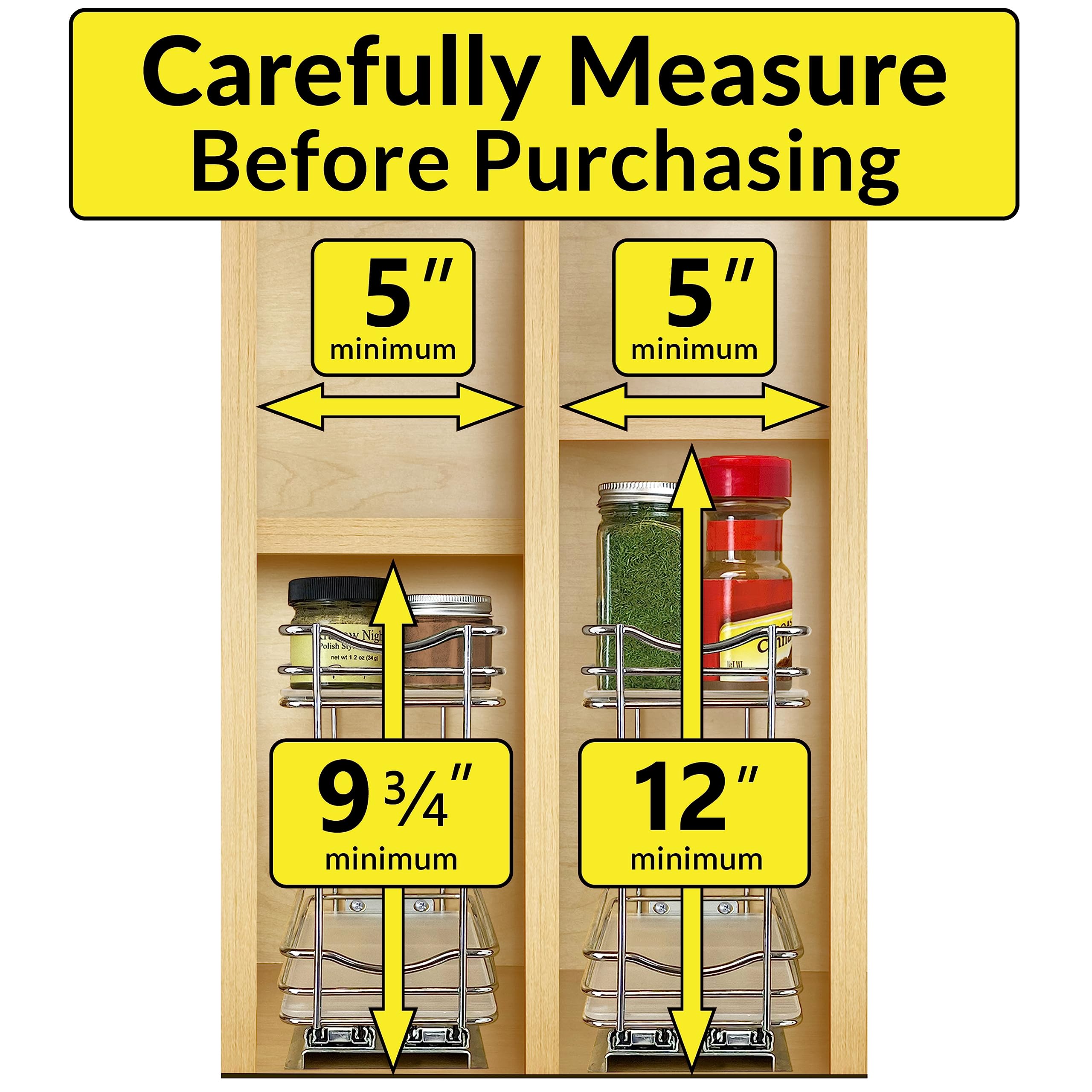 Lynk ProfessionalĀ® Pull Out Spice Rack Organizer for Cabinet - Slide Out Vertical Spice Rack - 4-1/4 inch Wide Sliding Spice Organizer Shelf - Double, Chrome