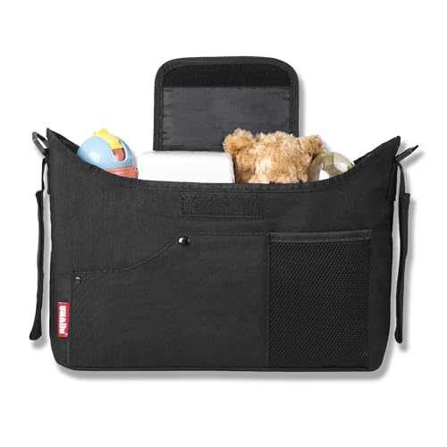 unailu Universal Stroller Organizer with Double Cup Holder, Expandable Stroller Caddy, Stroller Bag Accessories Fits for Uppababy, Nuna, Baby Jogger, Britax, Doona Strollers and Pet stroller