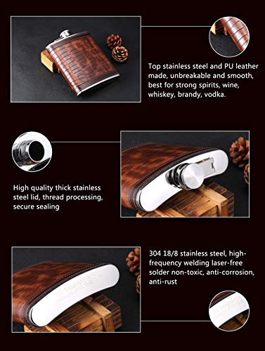18 oz Crocodile Leather Pattern Large Capacity Brown Stainless Steel Whiskey Liquor Hip Flask with PU Leather Wrapped, TOX TANEAXON