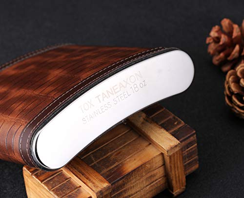 18 oz Crocodile Leather Pattern Large Capacity Brown Stainless Steel Whiskey Liquor Hip Flask with PU Leather Wrapped, TOX TANEAXON