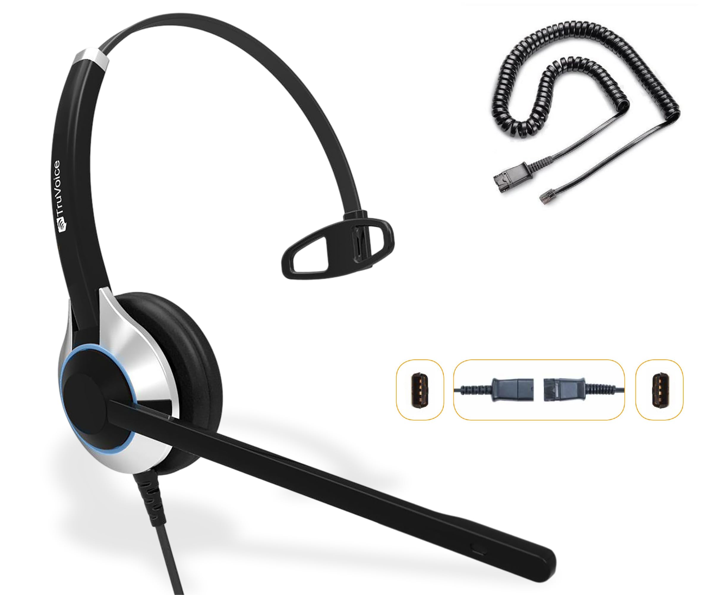 TruVoice HD-500 Deluxe Office/Call Center Headset with Noise Canceling Microphone & HD Speakers - Compatible with Mitel, Nortel, Avaya Digital, Polycom, Shoretel, Aastra, Digium, Allworx, ESI, Fanvil